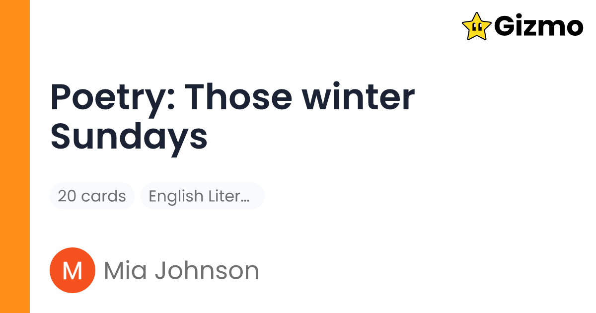 Poetry: Those Winter Sundays | Flashcards