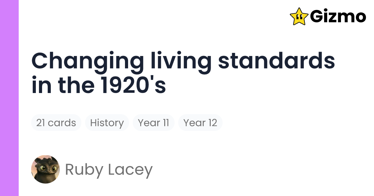 Changing Living Standards in the 1920's | Flashcards
