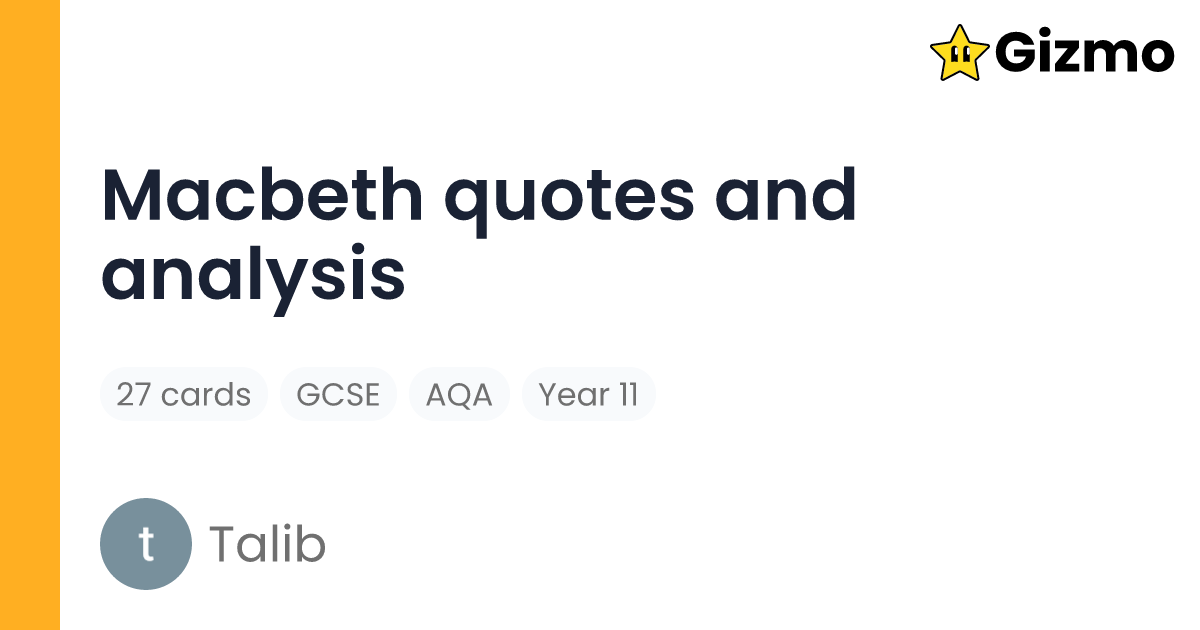 Macbeth Quotes and Analysis | Flashcards