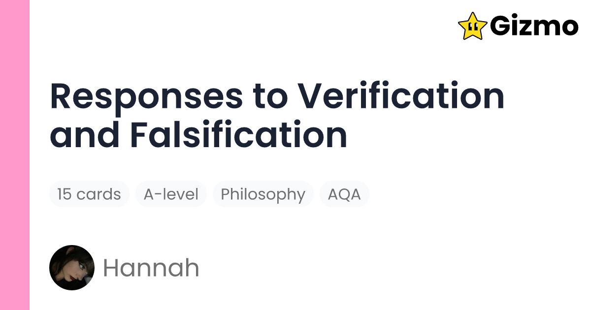 Responses to Verification and Falsification | Flashcards