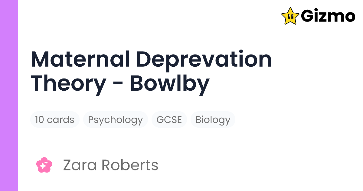 Maternal Deprevation Theory - Bowlby | Flashcards