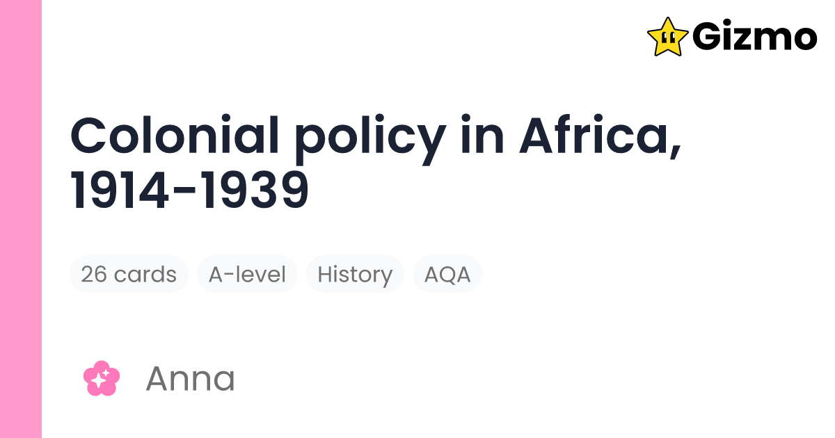 Colonial Policy in Africa, 1914-1939 | Flashcards