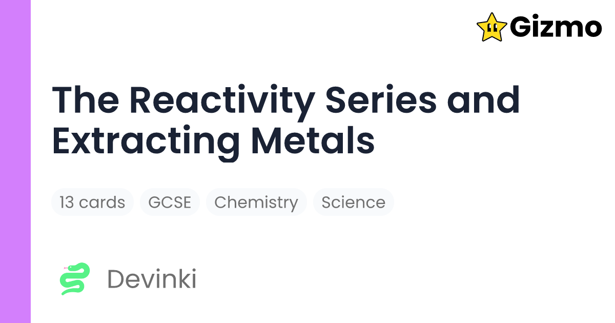 The Reactivity Series and Extracting Metals | Flashcards