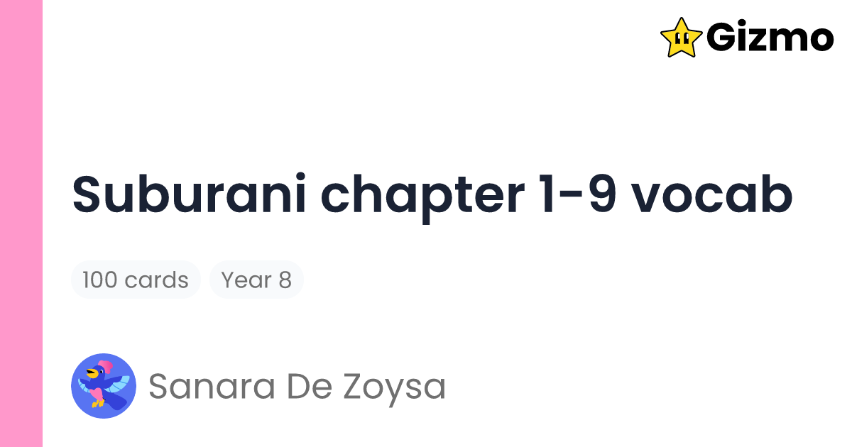 Suburani Chapter 1-9 Vocab | Flashcards