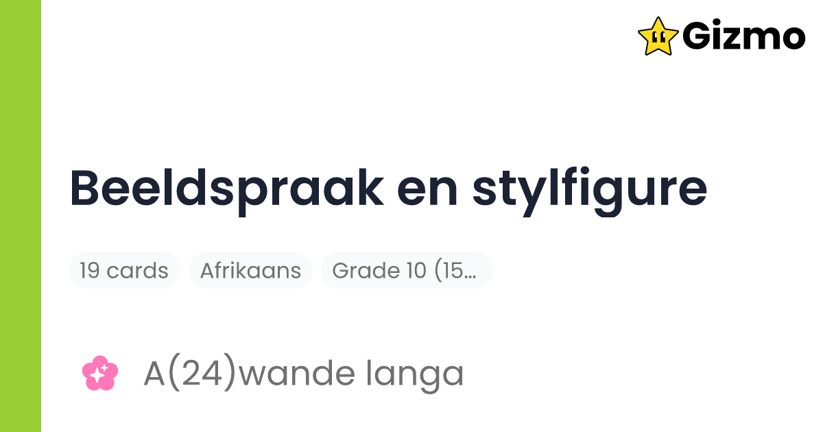 Beeldspraak En Stylfigure | Flashcards