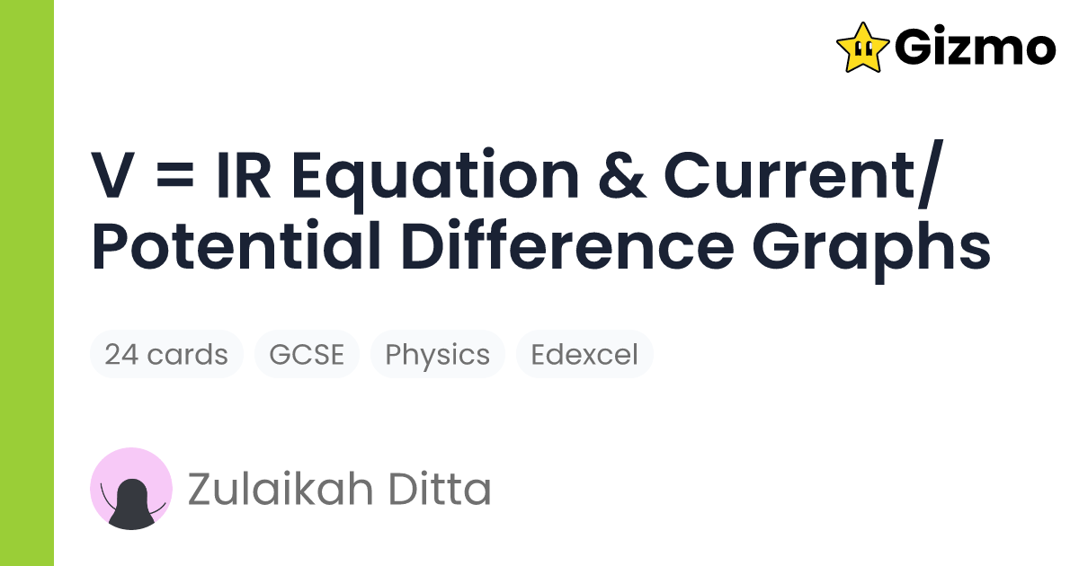 V = Ir Equation & Current/potential Difference Graphs | Flashcards