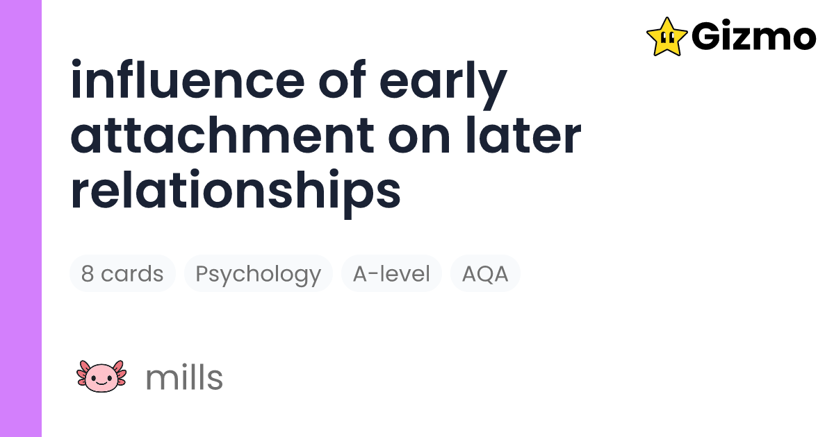 Influence Of Early Attachment on Later Relationships | Flashcards