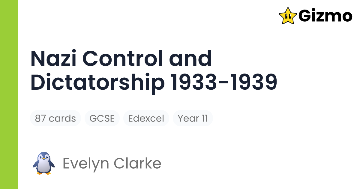 Nazi Control and Dictatorship 1933-1939 | Flashcards