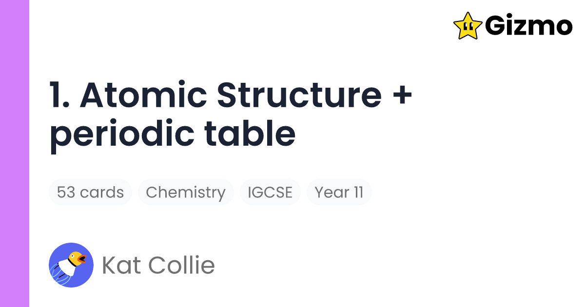 1. Atomic Structure + Periodic Table | Flashcards