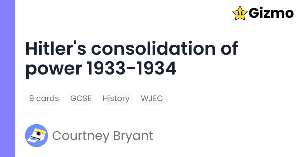 Hitler's Consolidation Of Power 1933-1934 | Flashcards