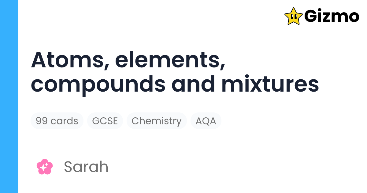 Atoms, Elements, Compounds and Mixtures | Flashcards