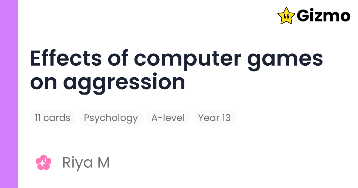 Effects Of Computer Games on Aggression | Flashcards