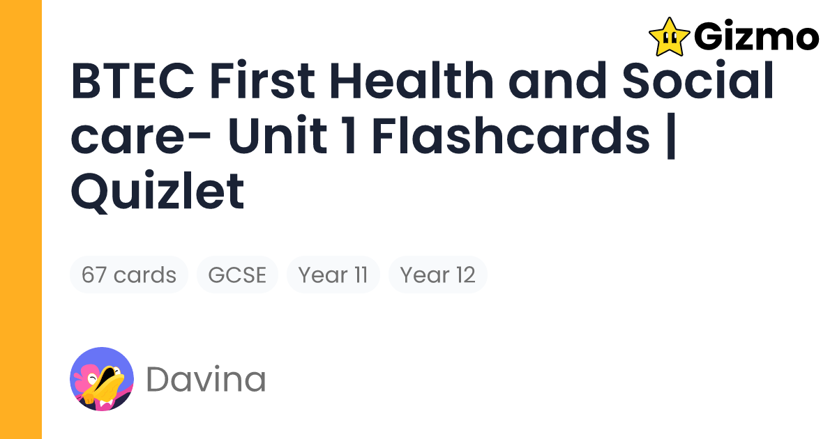 Btec First Health and Social Care- Unit 1 | Flashcards