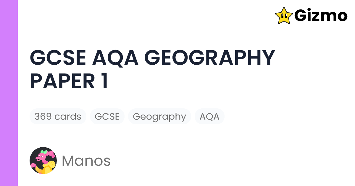 Gcse Aqa Geography Paper 1 | Flashcards