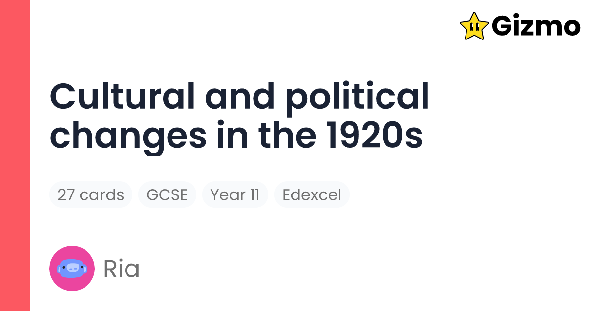 Cultural and Political Changes in the 1920s | Flashcards