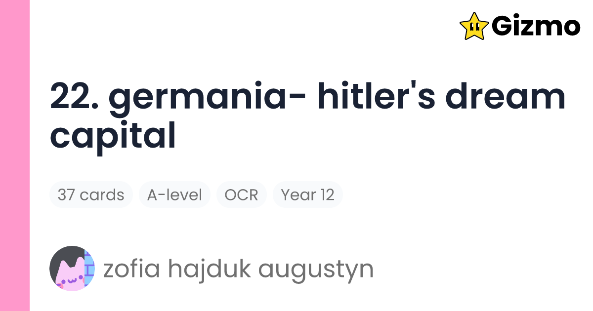 22. Germania- Hitler's Dream Capital | Flashcards