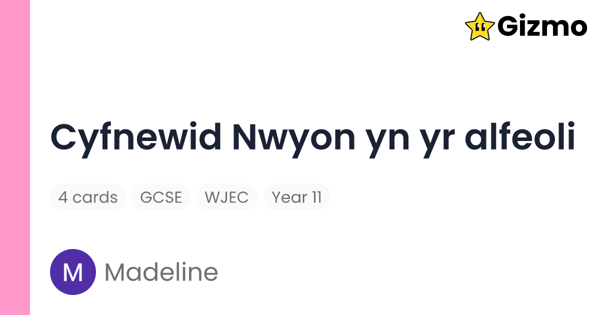 Cyfnewid Nwyon Yn Yr Alfeoli | Flashcards