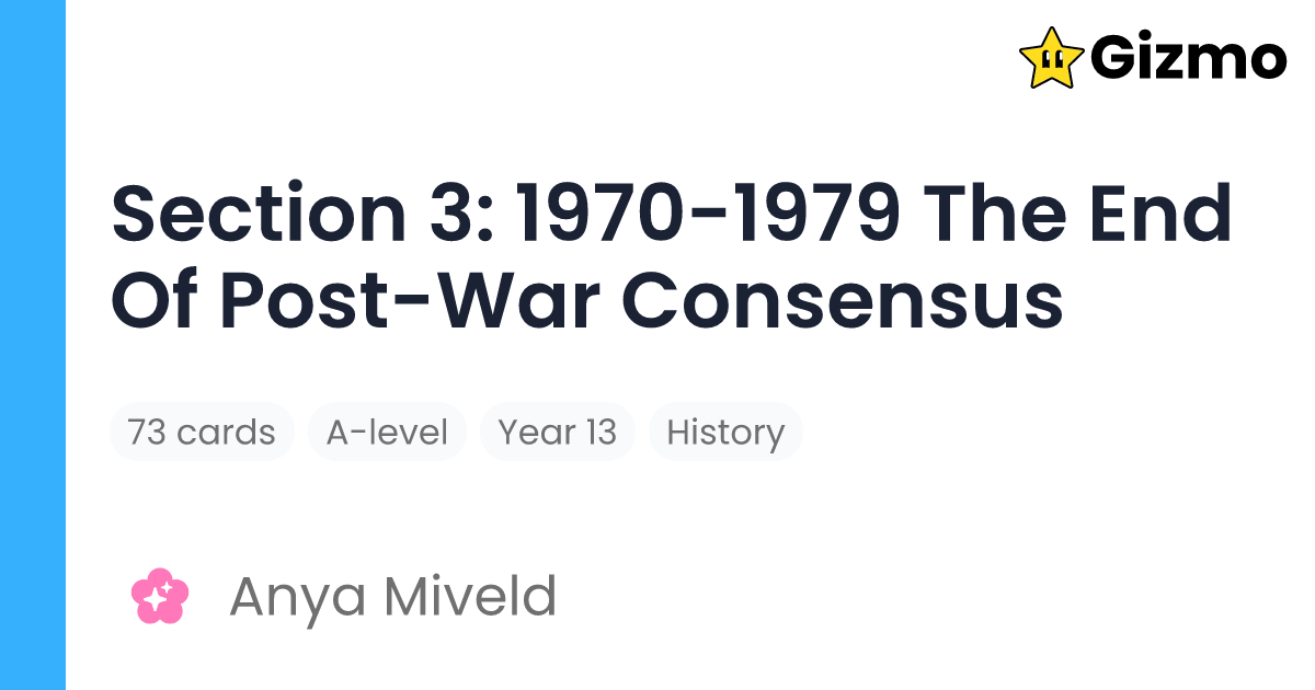 Section 3: 1970-1979 the End Of Post-war Consensus | Flashcards