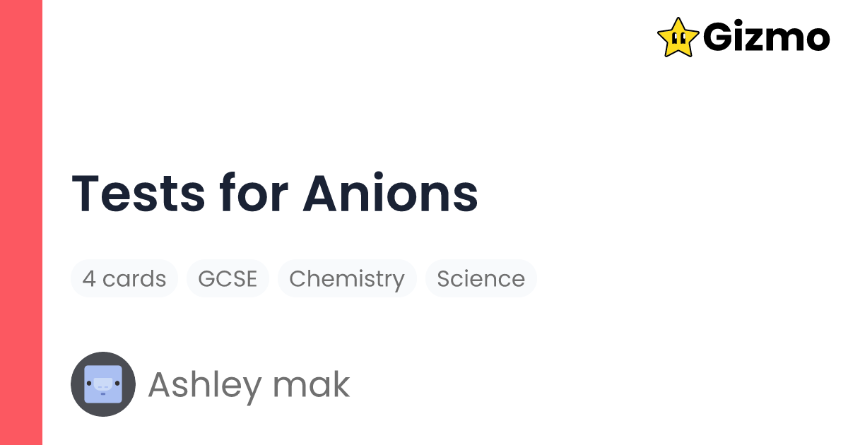 Tests for Anions | Flashcards
