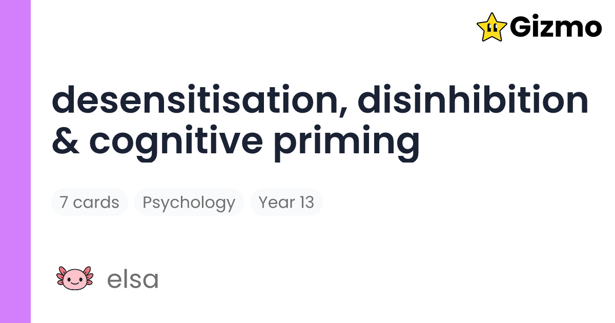 Desensitisation, Disinhibition & Cognitive Priming | Flashcards