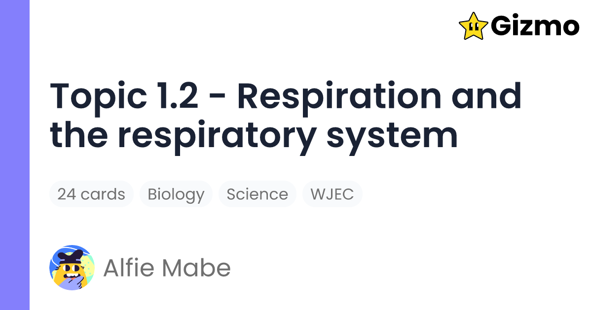 Topic 1.2 - Respiration and the Respiratory System | Flashcards
