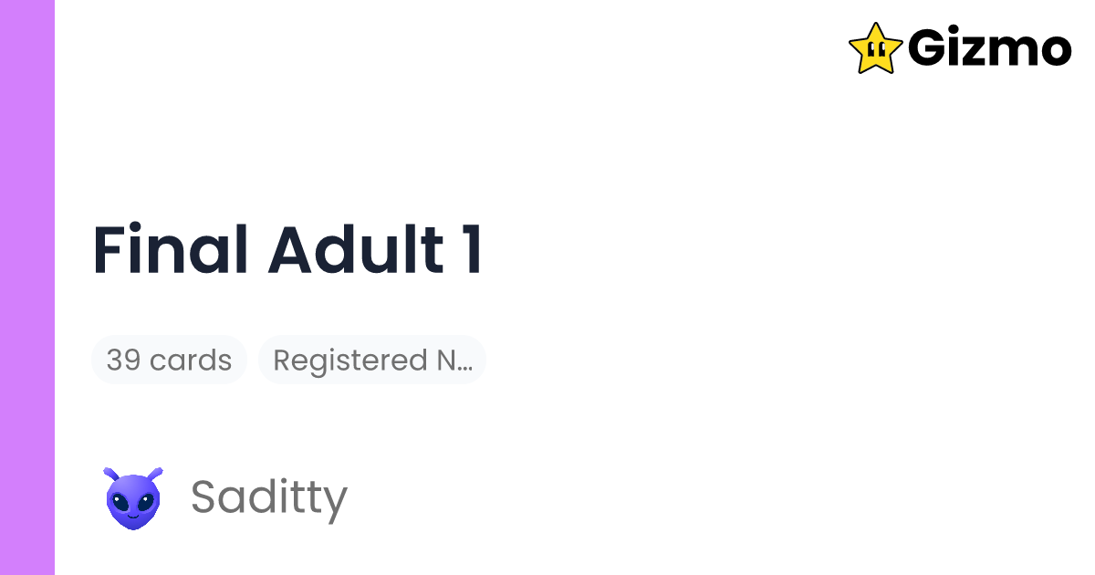 Final Adult 1 | Flashcards