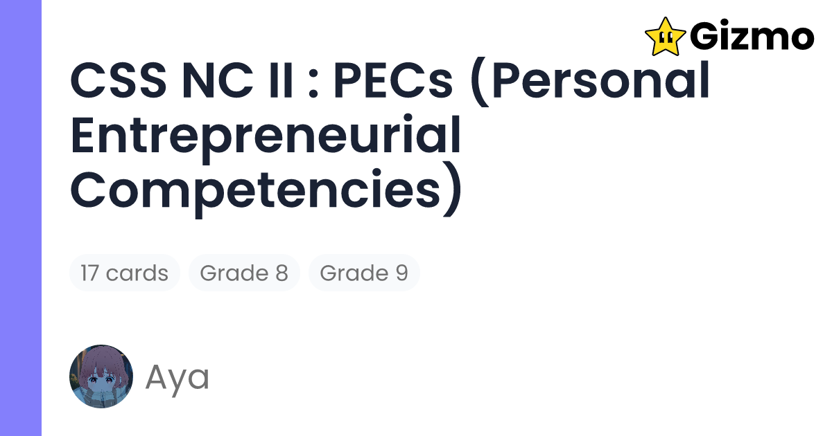 Css Nc Ii : Pecs (personal Entrepreneurial Competencies) | Flashcards
