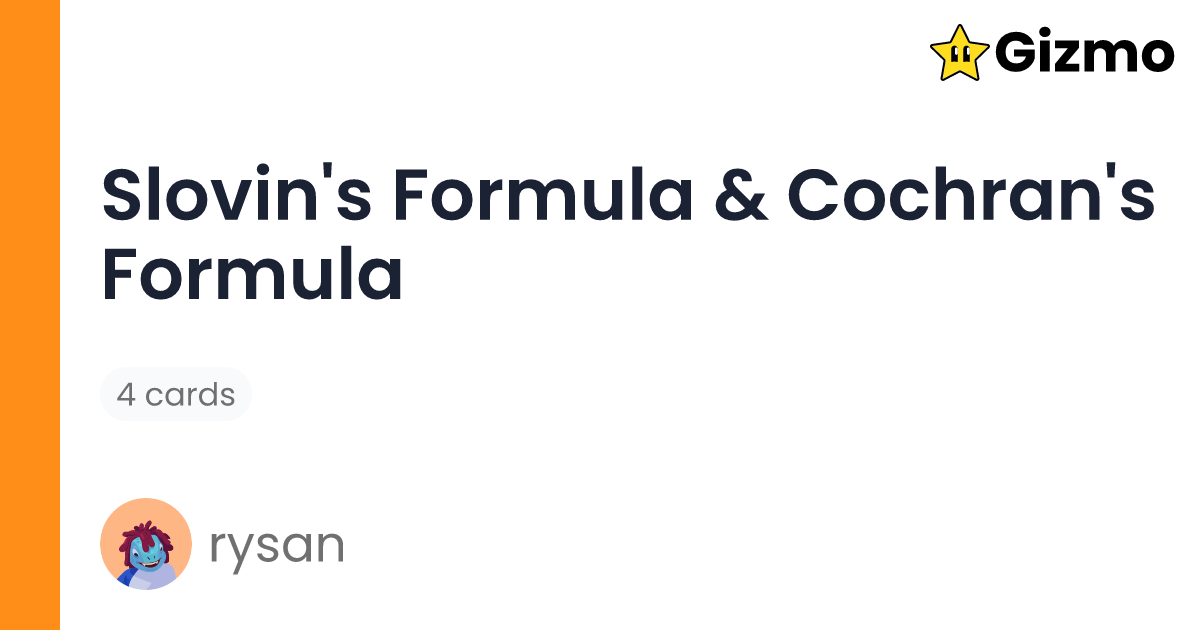 Slovin's Formula & Cochran's Formula | Flashcards