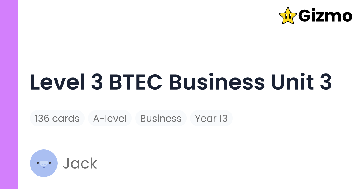 Level 3 Btec Business Unit 3 | Flashcards